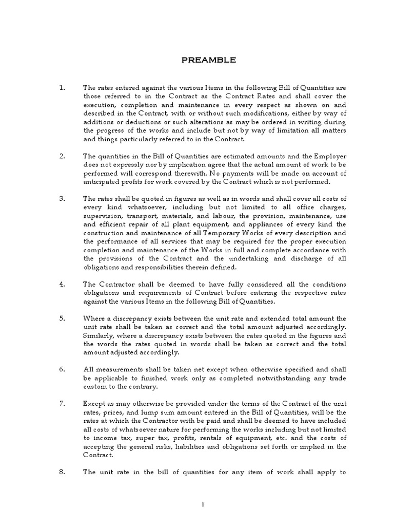 Preamble | PDF | General Contractor | Cost