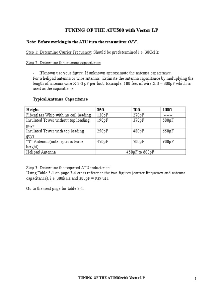 ATU500 Tuning Guide with Vector LP | PDF | Inductor | Transformer