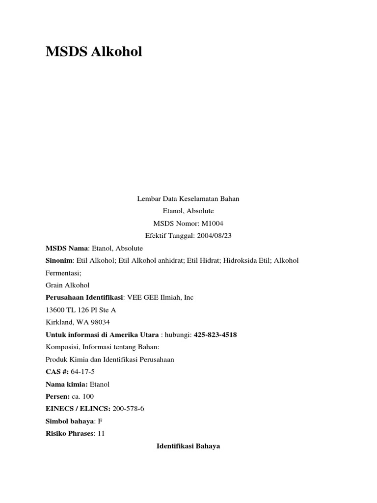 MSDS Alkohol | PDF