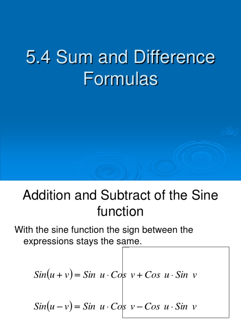 Sine and Cosine Sum/Difference Formulas | PDF | Sine | Trigonometric ...