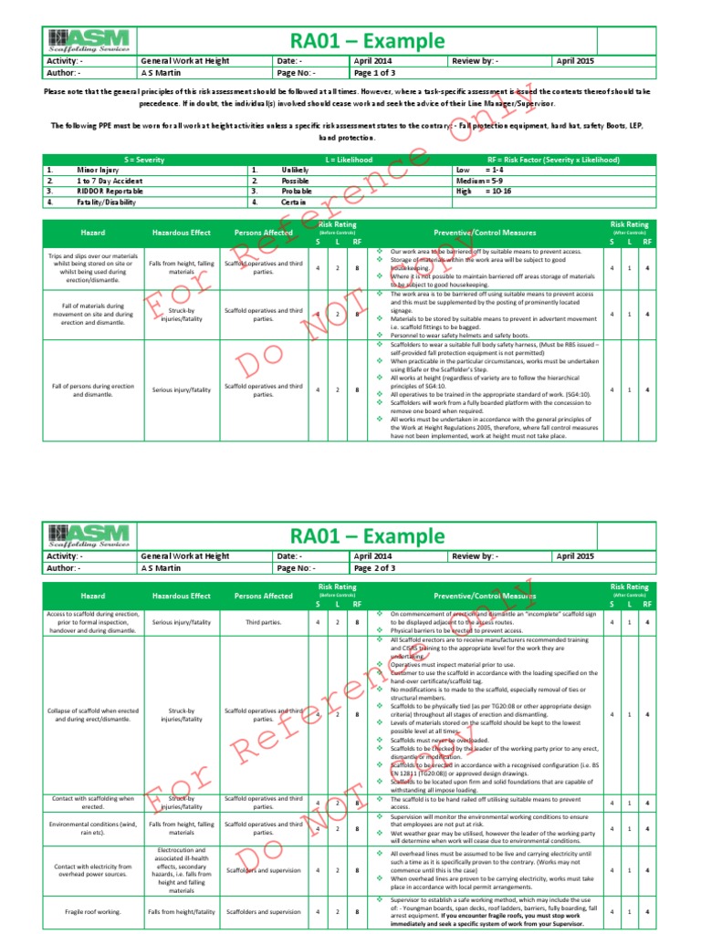 Asm Risk Assesment fv2 PDF | PDF | Scaffolding | Risk