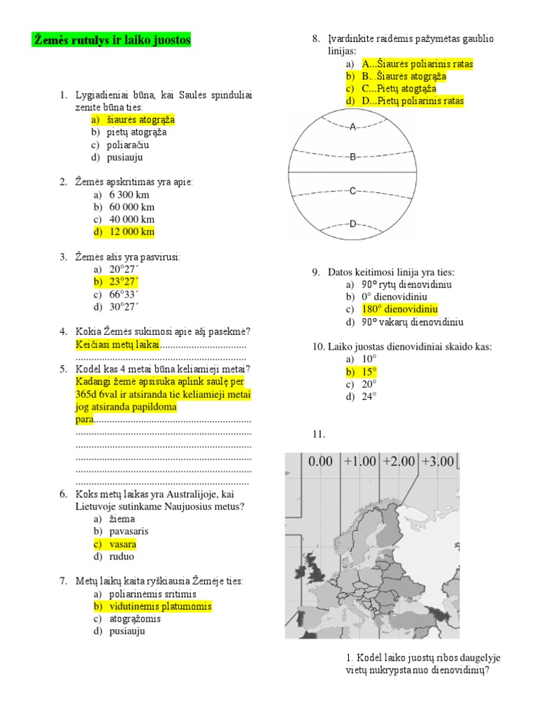 Žemės Rutulys Ir Laiko Juostos 3 Var. (Atsakytas) | PDF