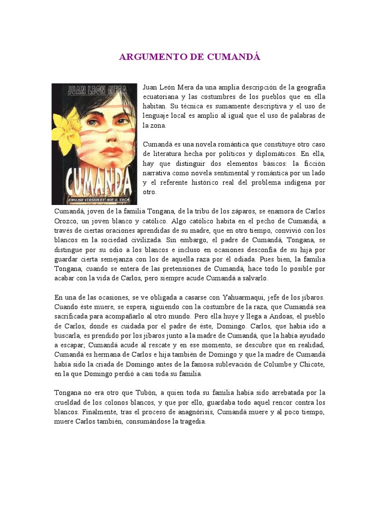 Argumento de la novela Cumandá | PDF