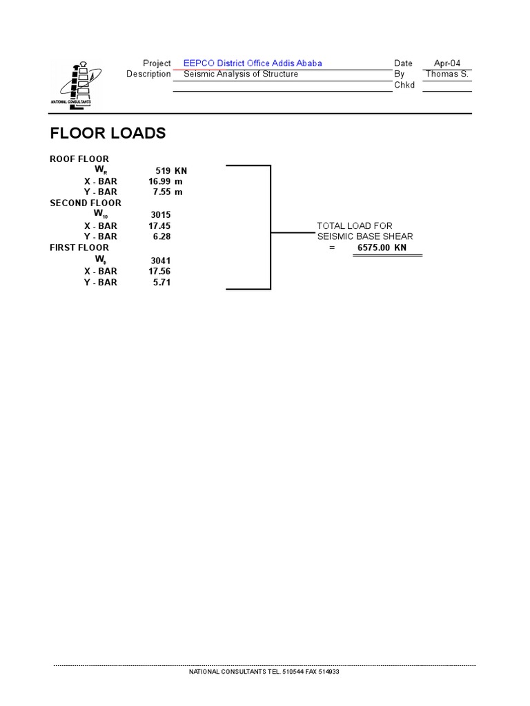 Floor Loads: Project Date Apr-04 Description Seismic Analysis of ...