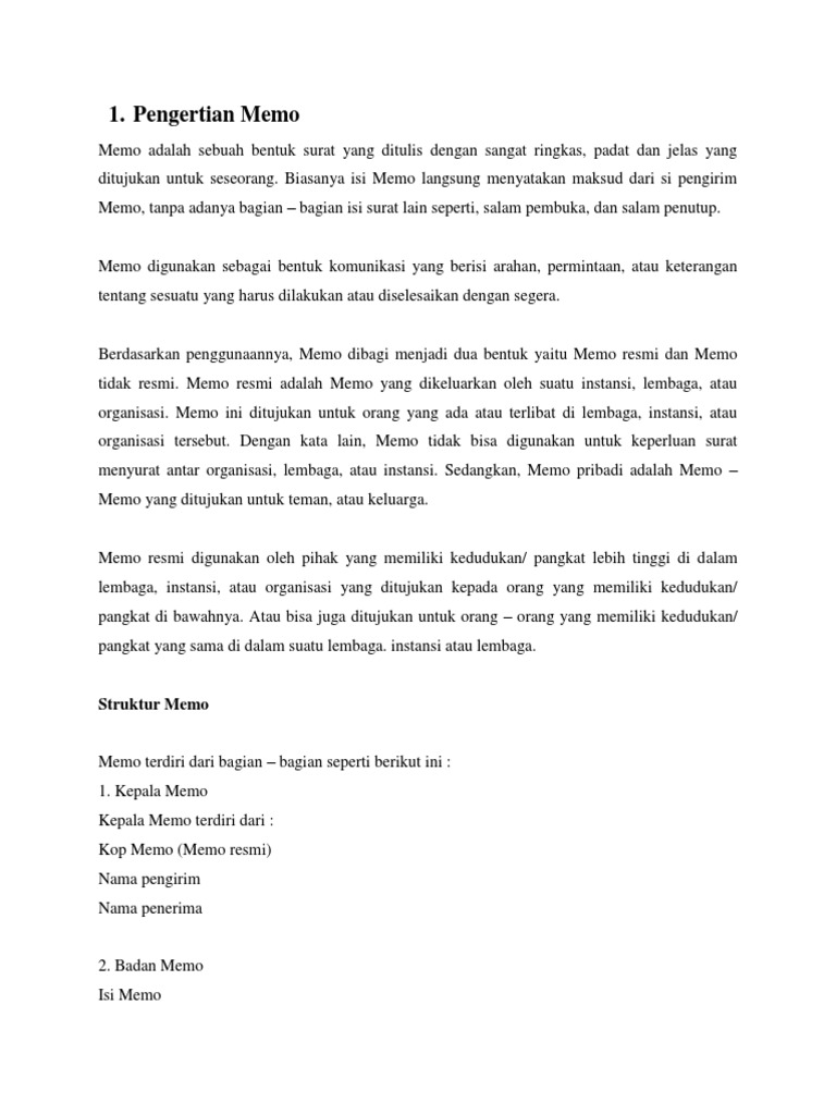Pengertian dan Fungsi Memo Resmi | PDF