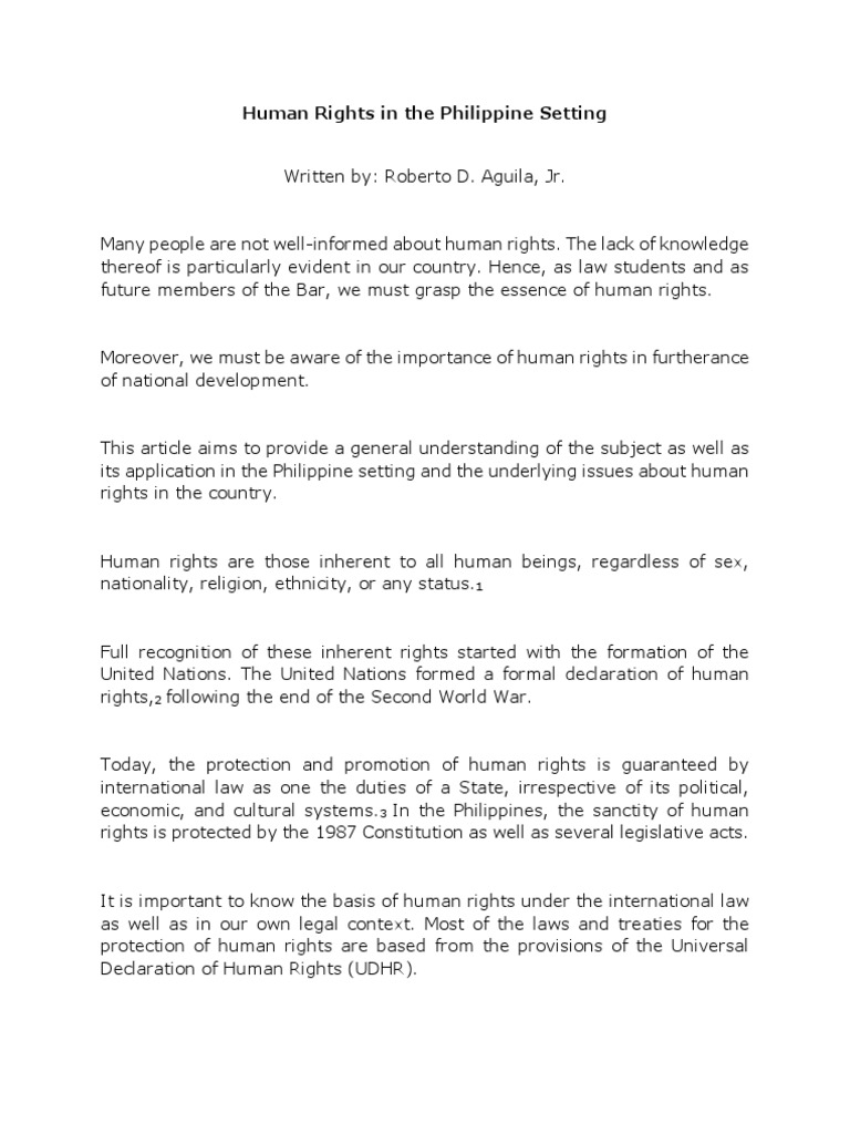 Human Rights in The Philippine Setting | PDF | International Labour ...