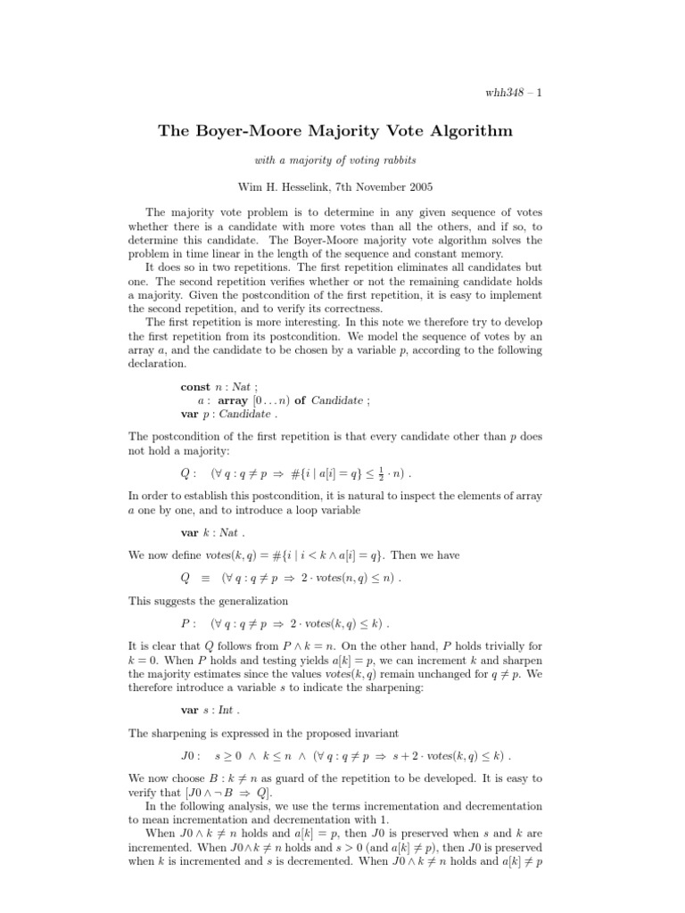 Boyer-Moore Majority Vote Algorithm | PDF | Array Data Structure | Discrete Mathematics