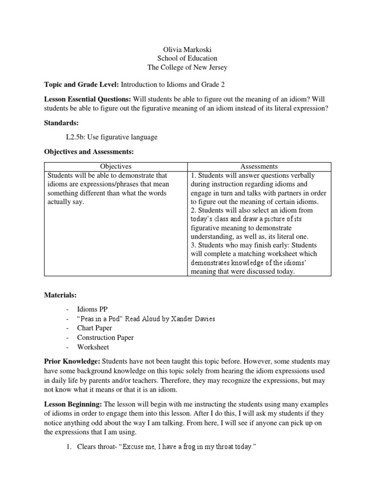 Introduction To Idioms Lesson Plan | PDF | Idiom | Semiotics