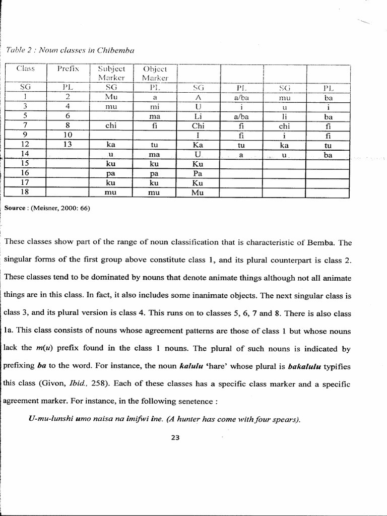 Noun Classes in Chibemba PDF | PDF