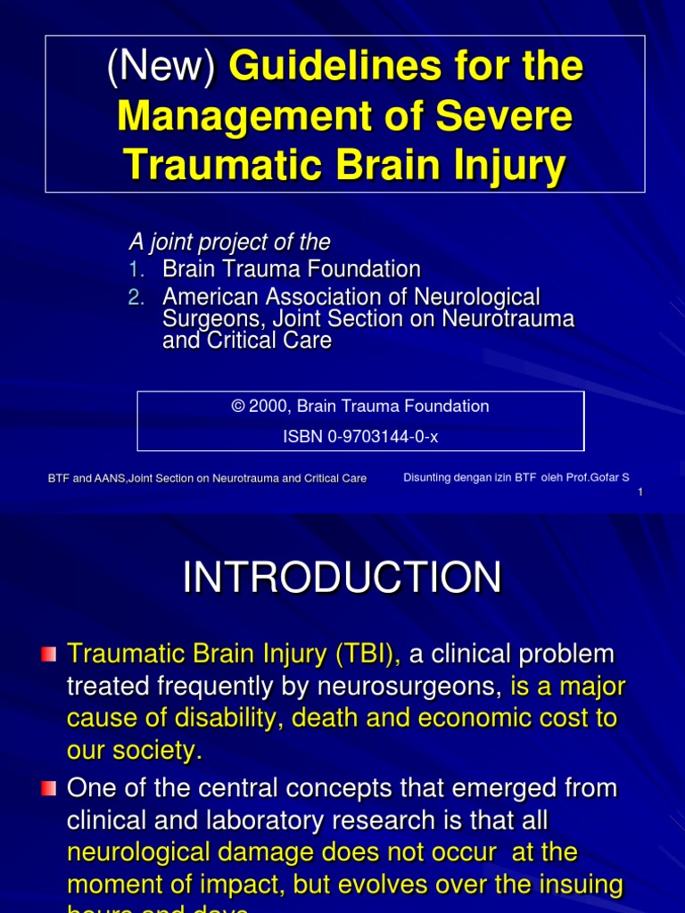 Guidelines for the Management Of brain injury | Traumatic Brain Injury ...