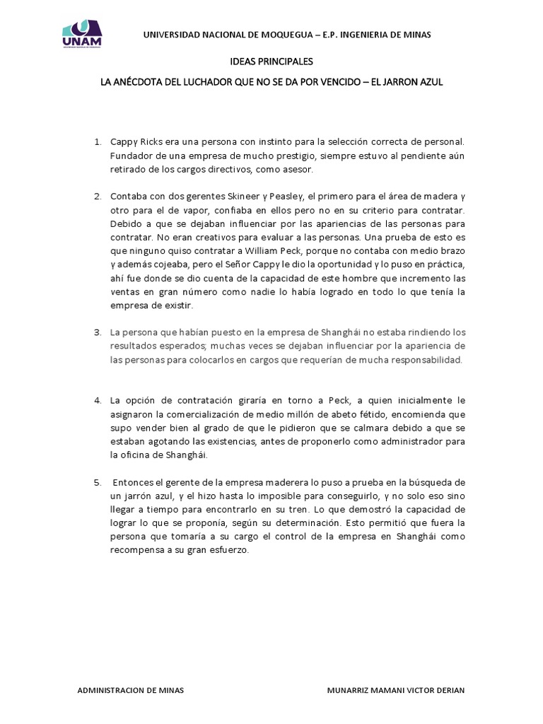 Ideas Principales - El Jarron Azul | PDF