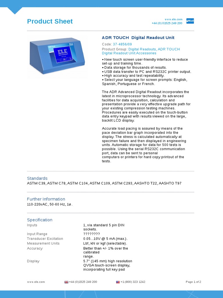 ADR TOUCH Digital Readout Unit | PDF | Touchscreen | Printer (Computing)