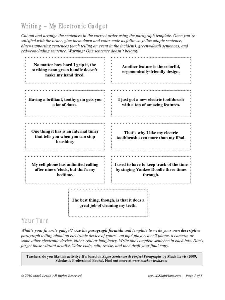 Perfect Paragraph Writing Activity | PDF | Toothbrush