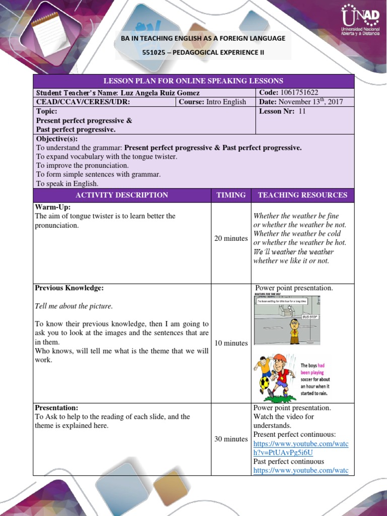 Online Lesson Plan: Perfect Tenses | PDF | Lesson Plan | English Language