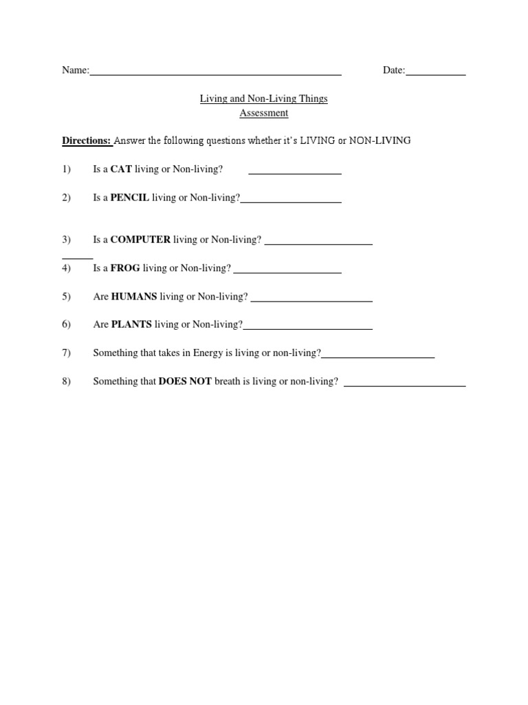 Directions: Answer The Following Questions Whether It's LIVING or NON ...