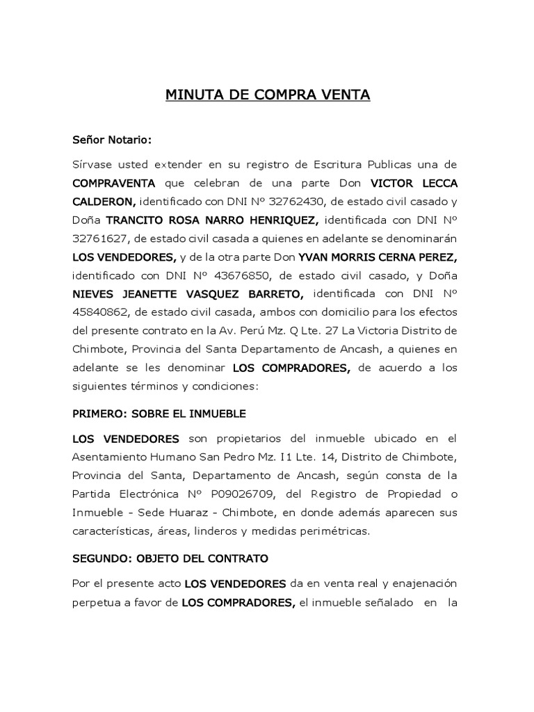 Minuta de Compra Venta | Descargar gratis PDF | Gobierno | Business