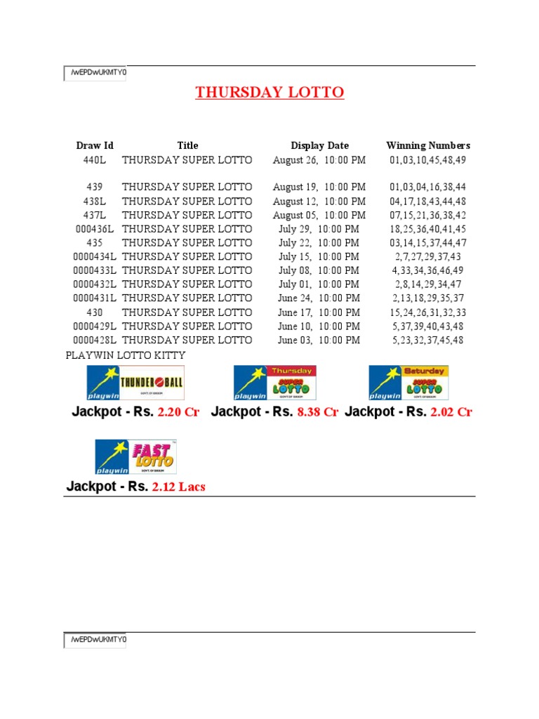 Lotto result on thursday store