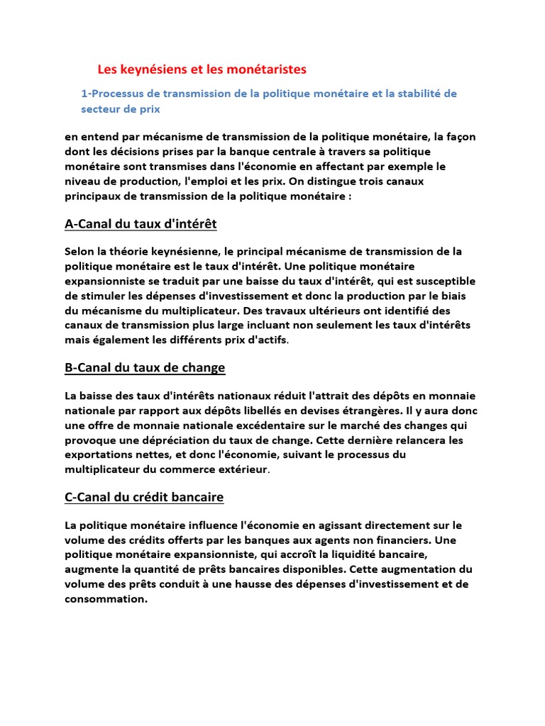 Les Keynésiens Et Les Monétaristes | PDF | Inflation | Devises