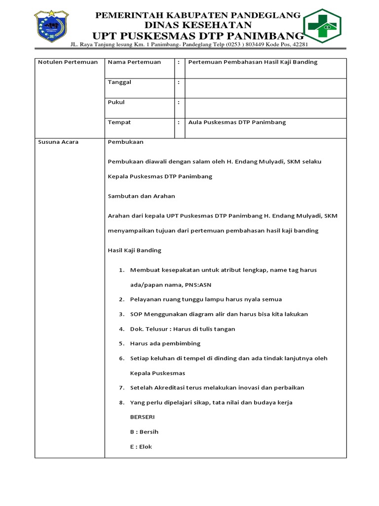 Notulen Pertemuan Pembahasan Hasil Kaji Banding | PDF