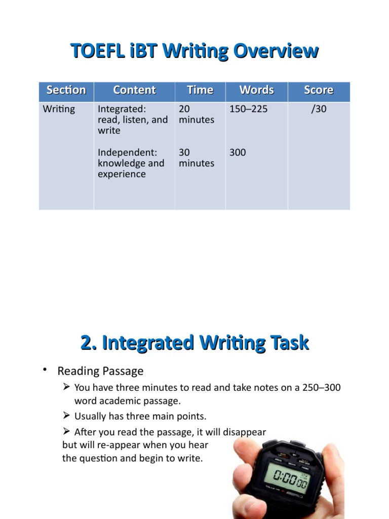 Overview TOEFL IBT Writing | PDF | Test Of English As A Foreign ...