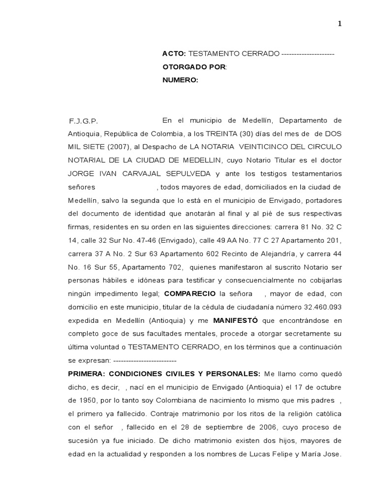 Testamento Cerrado | PDF | Voluntad y testamento