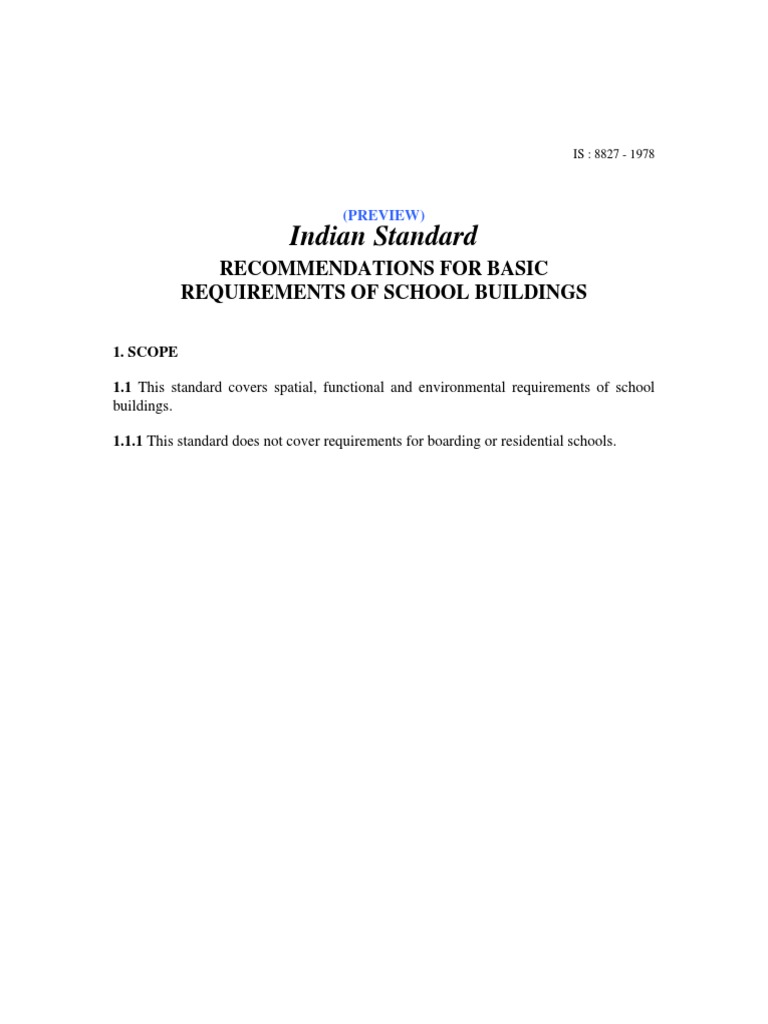 IS 8827: School Building Standards | PDF