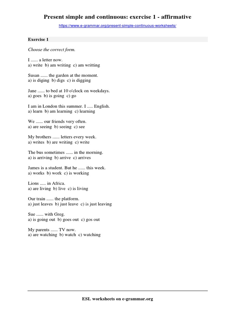 Present Simple Continuous Exercise 1 | PDF