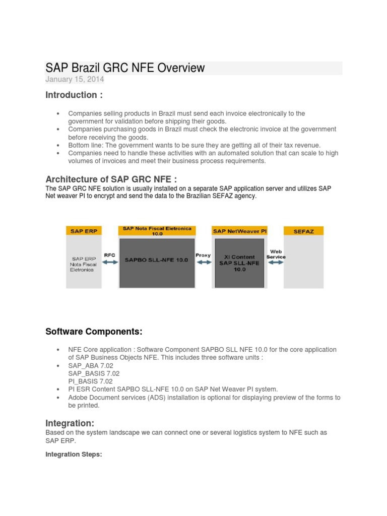 SAP Brazil GRC NFE Overview | PDF | Sap Se | Web Service