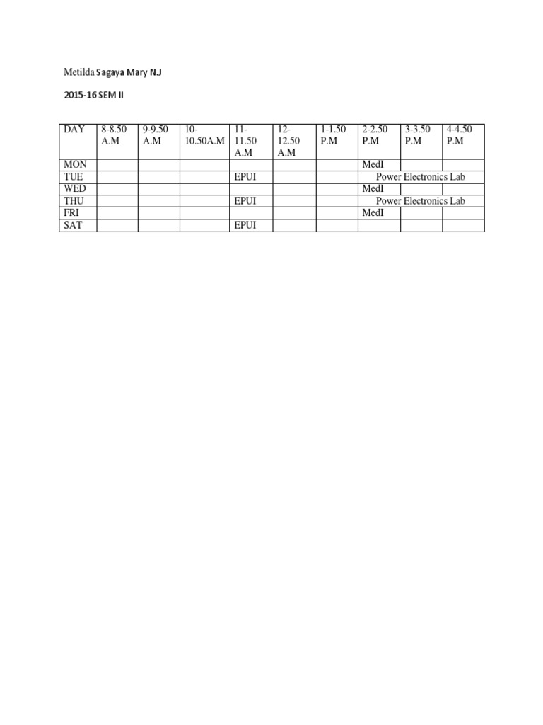 Timetable Metilda | PDF