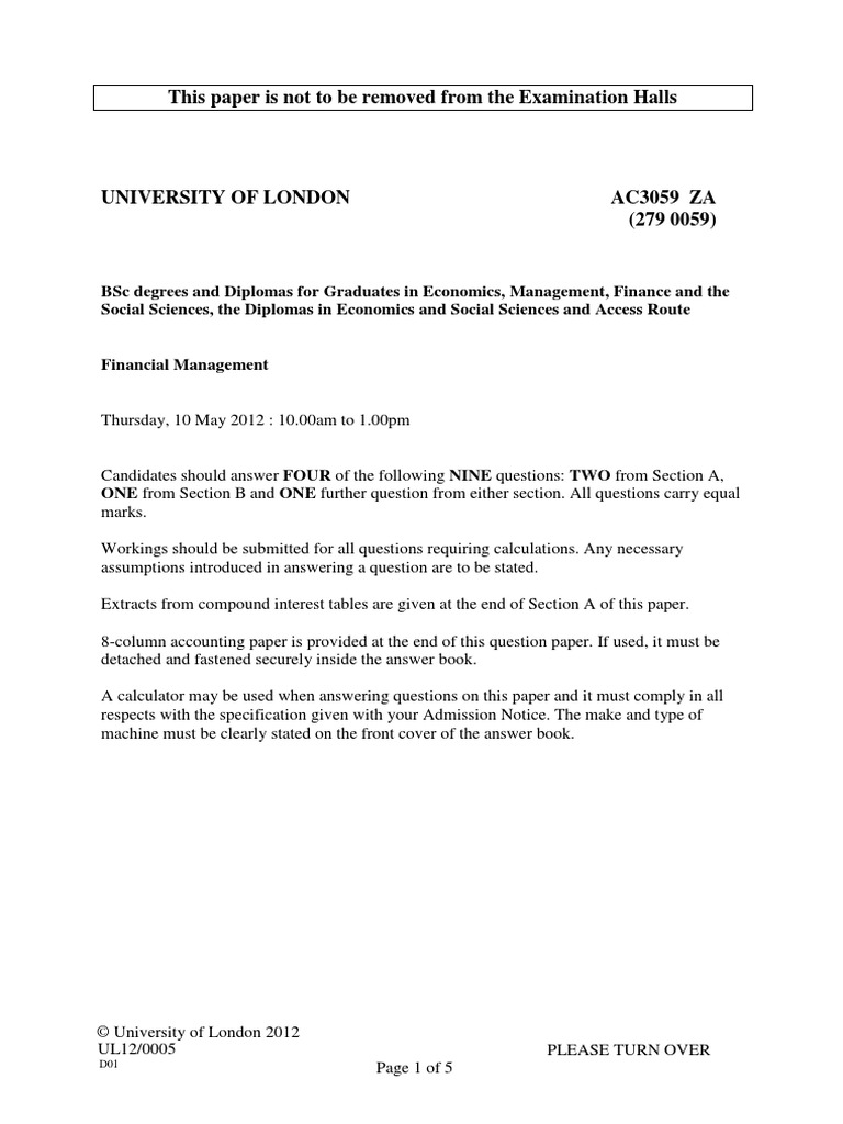 Exam Paper 2012 ZAB Commentaries | PDF | Beta (Finance) | Capital Structure