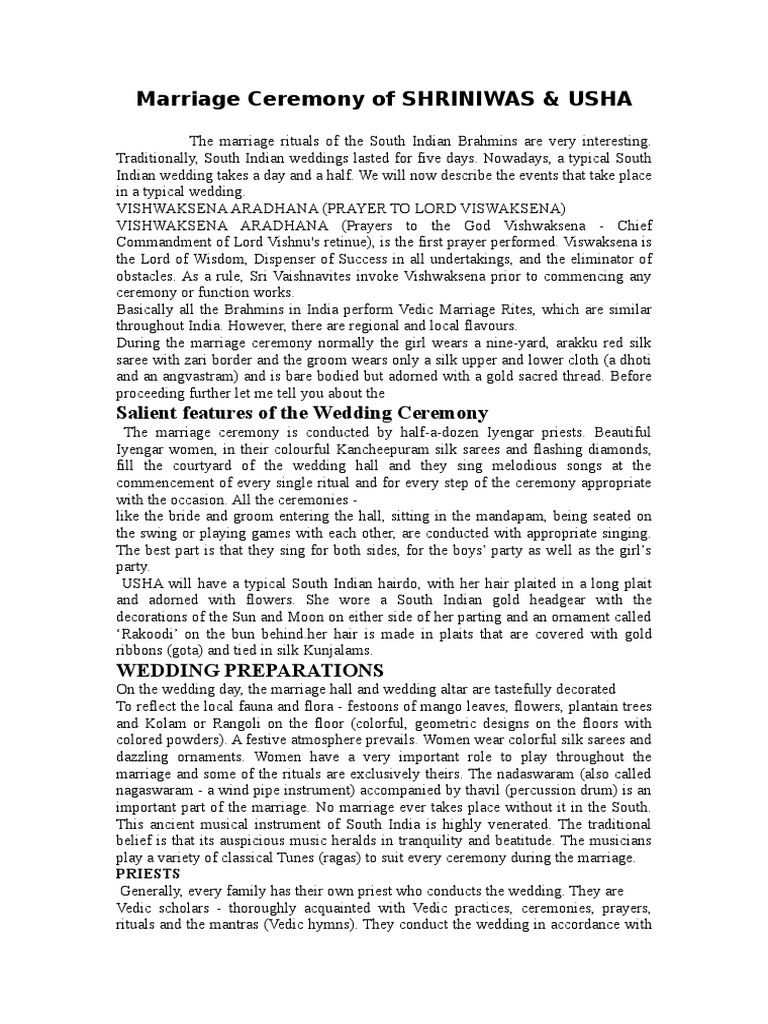 Iyengar Wedding Ceremony Explained | PDF | Wedding | Marriage