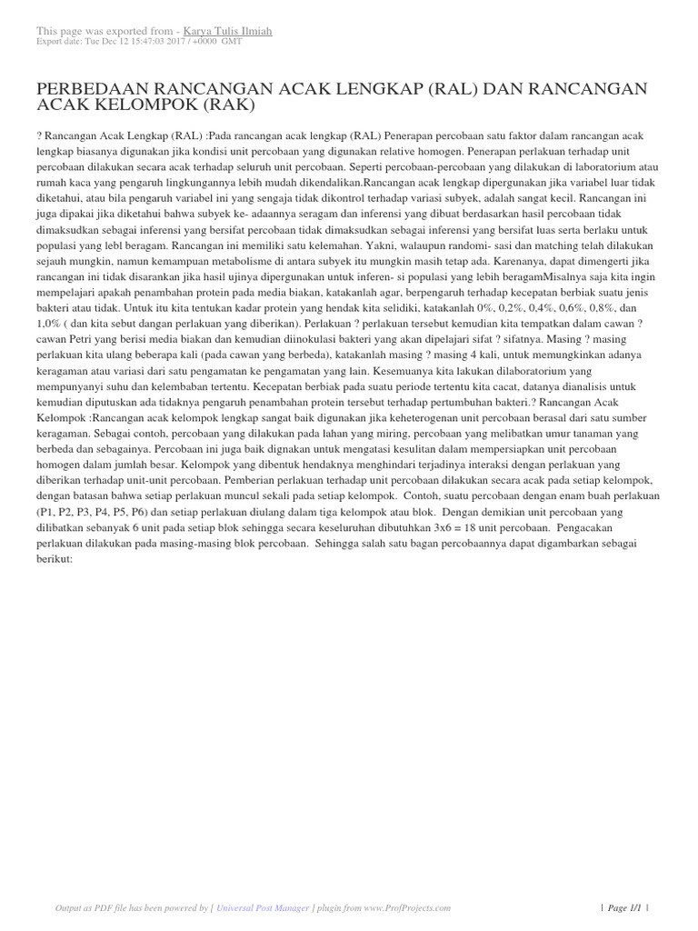 Perbedaan Rancangan Acak Lengkap (Ral) Dan Rancangan Acak Kelompok (Rak ...