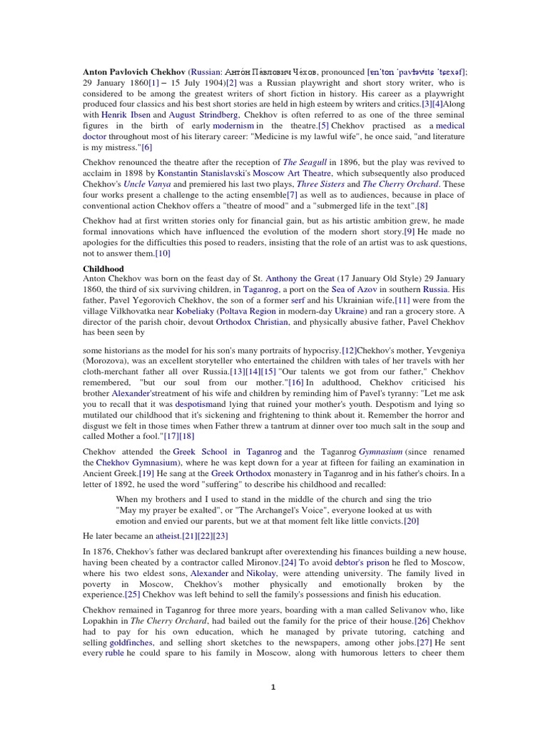 Anton Pavlovich Chekhov | PDF | Anton Chekhov