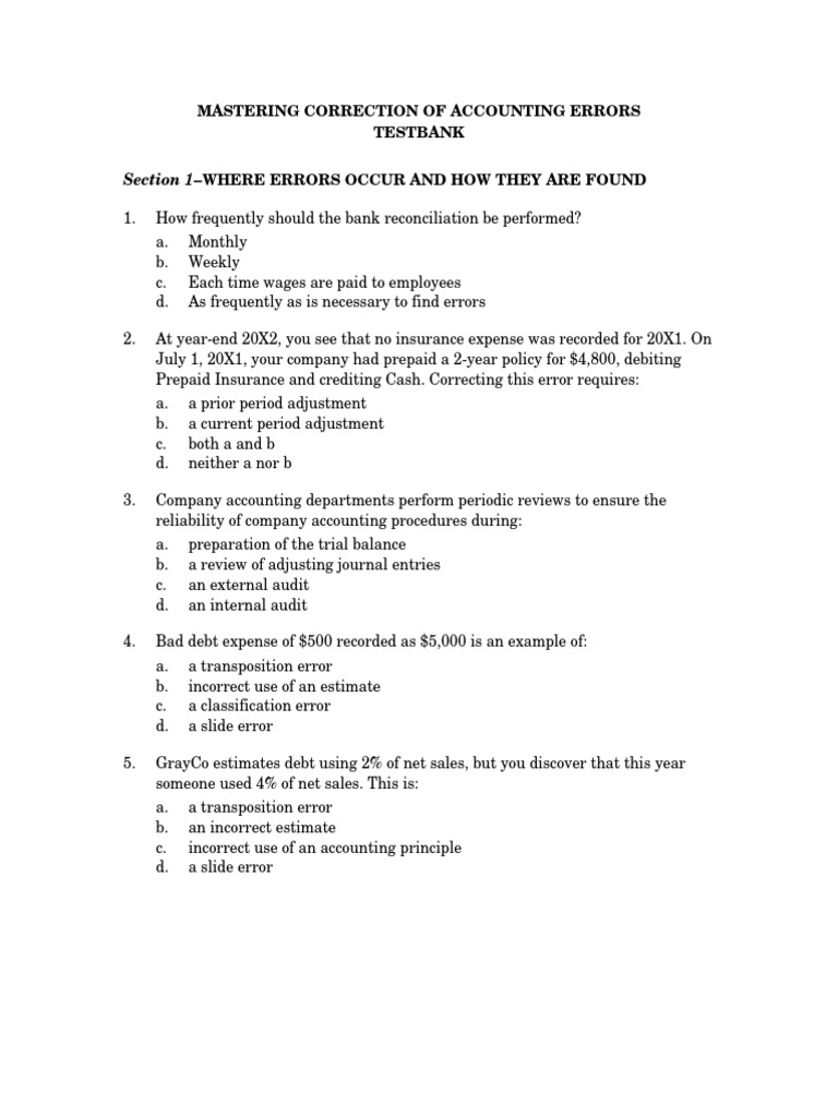 Mastering Correction of Accounting Errors Testbank | PDF | Debits And ...