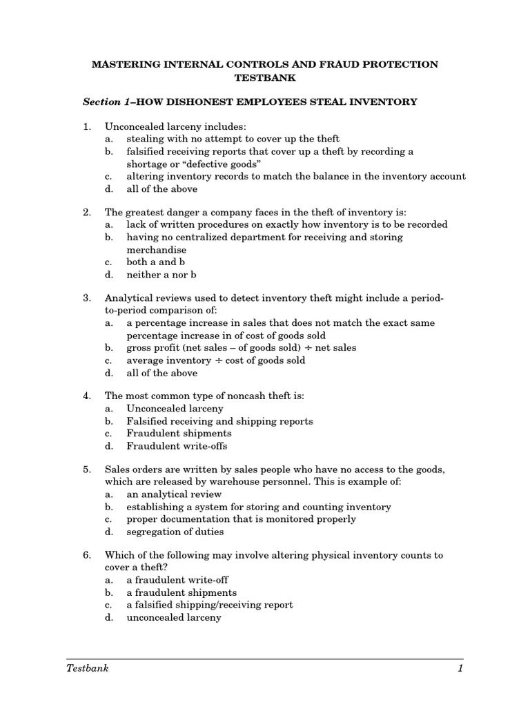 Mastering Internal Controls Testbank | PDF | Credit Card | American Express