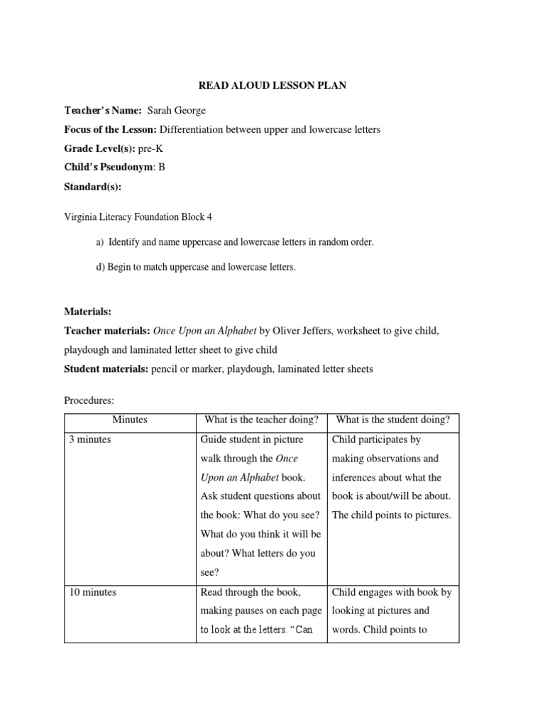 Upper and Lowercase Letter Lesson Plan | PDF | Letter Case | Literacy