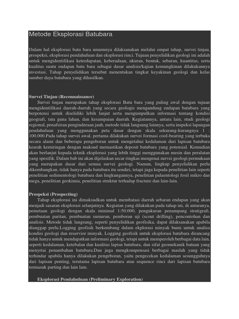 Metode Eksplorasi Batubara | PDF
