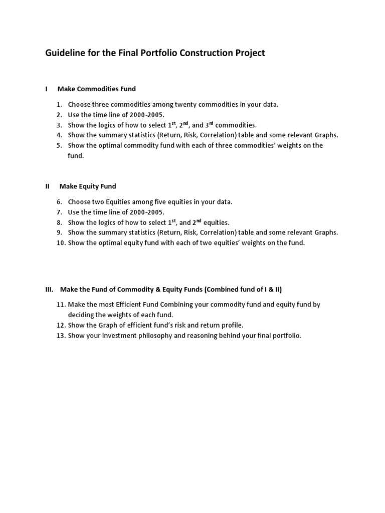 Guideline For The Final Portfolio Construction Project | PDF
