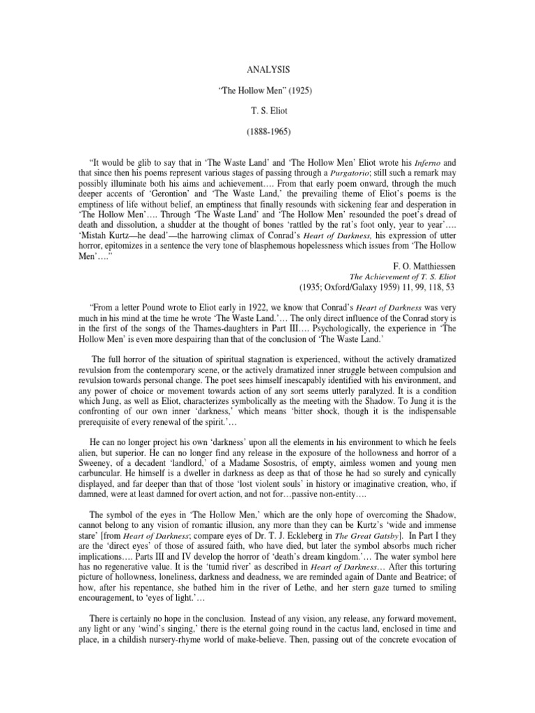 POEMS Eliot, TS The Hollow Man (1925) Analysis by 6 Critics | PDF | T ...