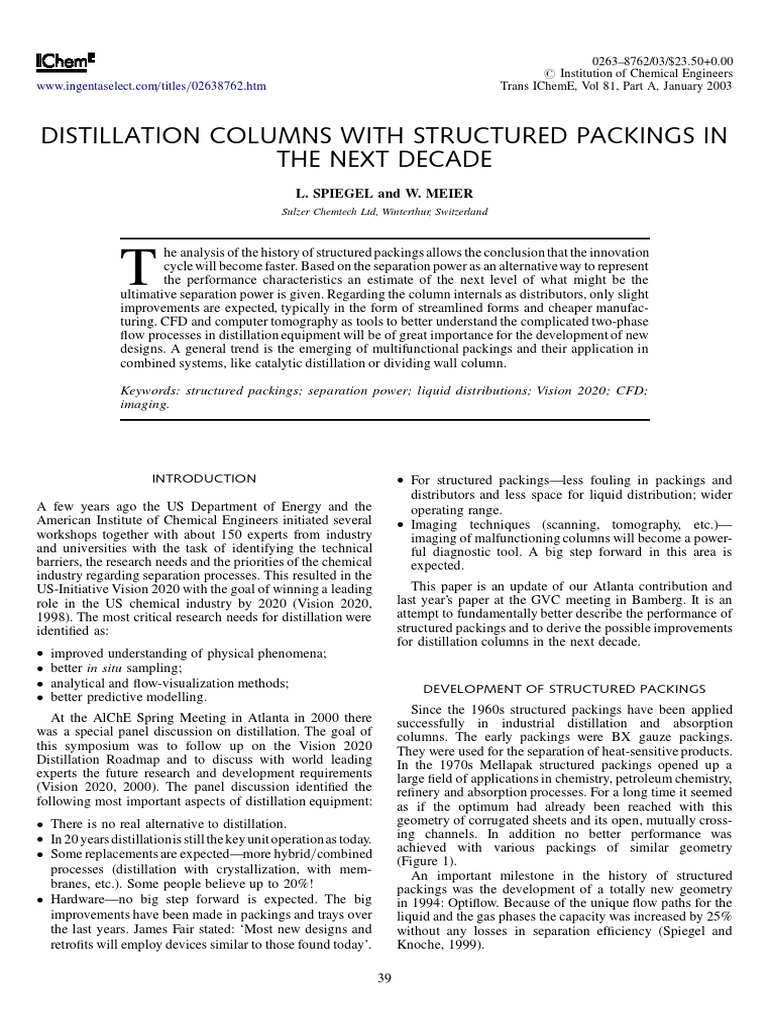 Distillation Columns With Structured Packings in The Next Decade | PDF | Distillation ...