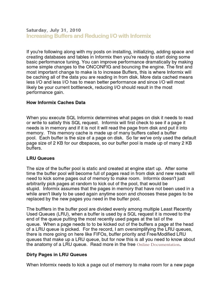 Increasing Informix Performance by Optimizing Buffer Pool Size and LRU Queue Settings | PDF ...