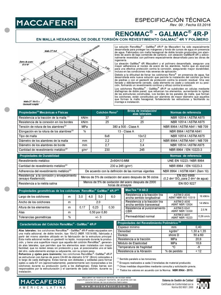 Tds BR Renomac 10x12-2.6x8-2.2mm g4r-p Revmarsp | PDF | Colchón | Acero