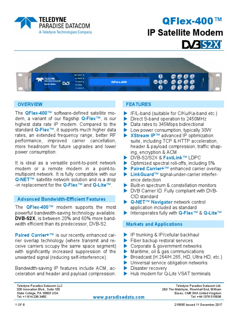 Paradise Datacom Q-Flex-400 IP Satellite Modem Data Sheet 215635 12-11 ...
