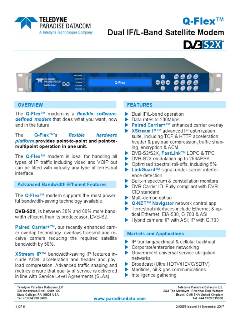 Paradise Datacom Q-Flex IP Satellite Modem Data Sheet 210058 12-11-2017 ...