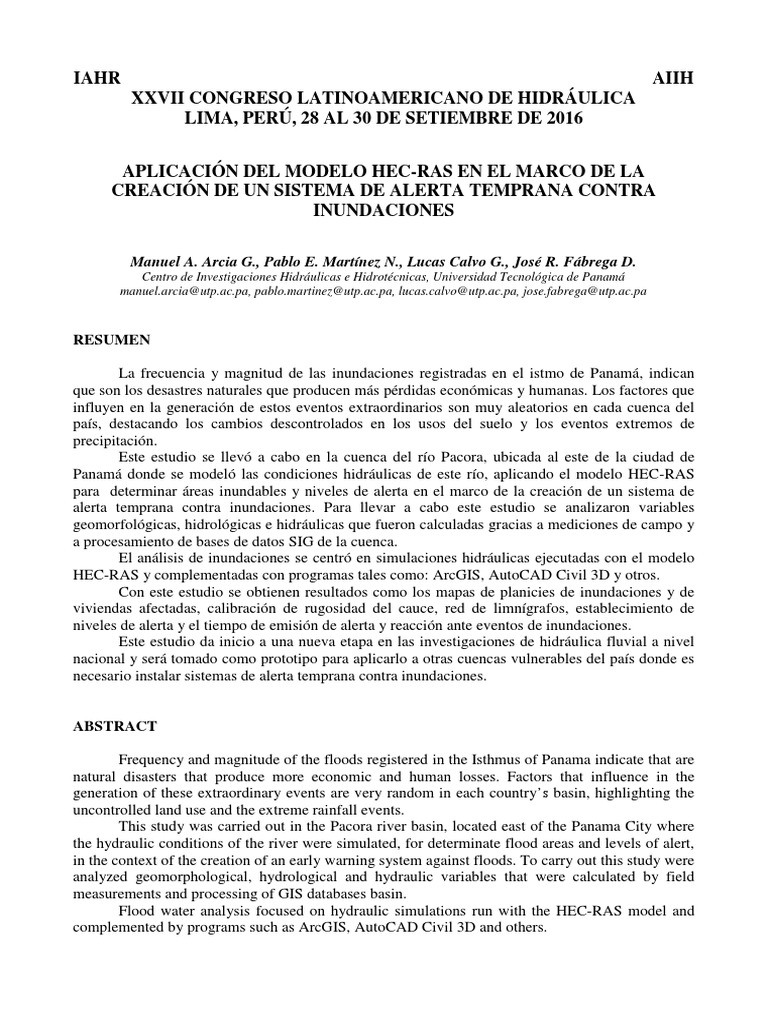 Aplicación Del Modelo Hec-Ras en El Marco de La Creación de Un Sistema de Alerta Temprana Contra ...