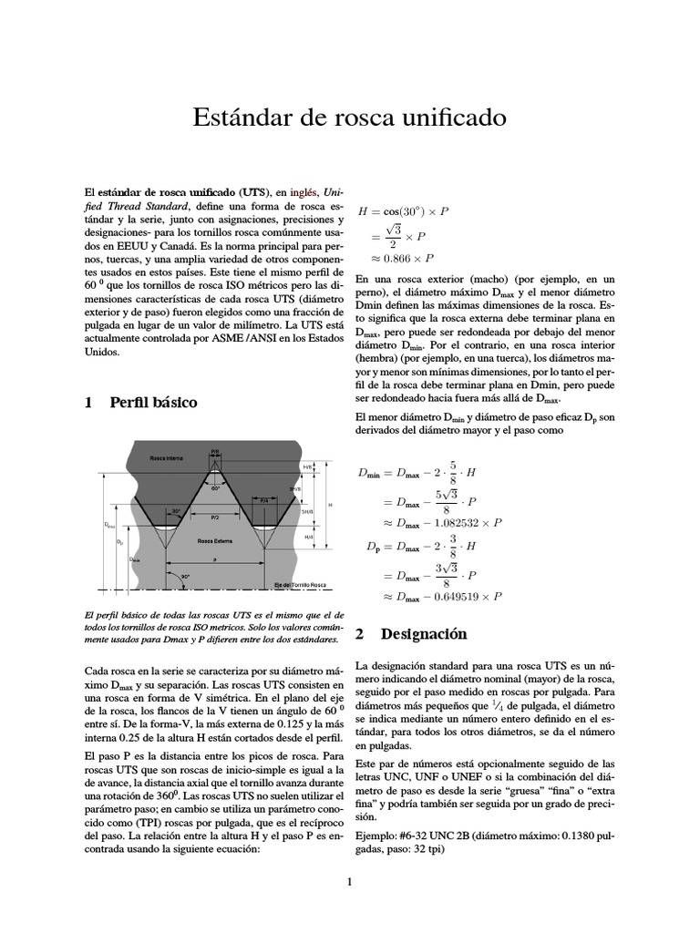 Estándar de rosca unificada UTS | PDF | Ingeniería mecánica | Enseñanza ...
