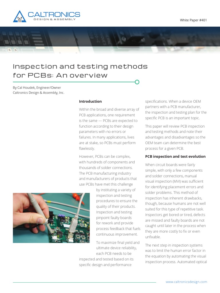 Inspection and Testing Methods For PCBs An Overview | PDF | Printed ...