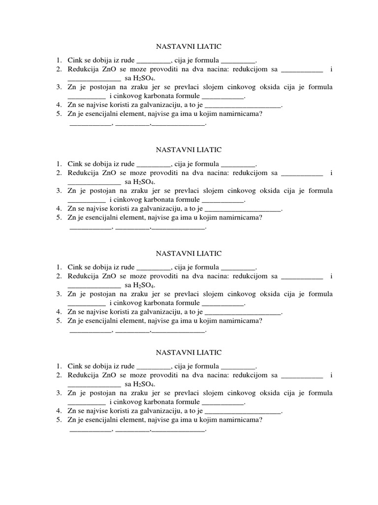 Nastavni Listic | PDF
