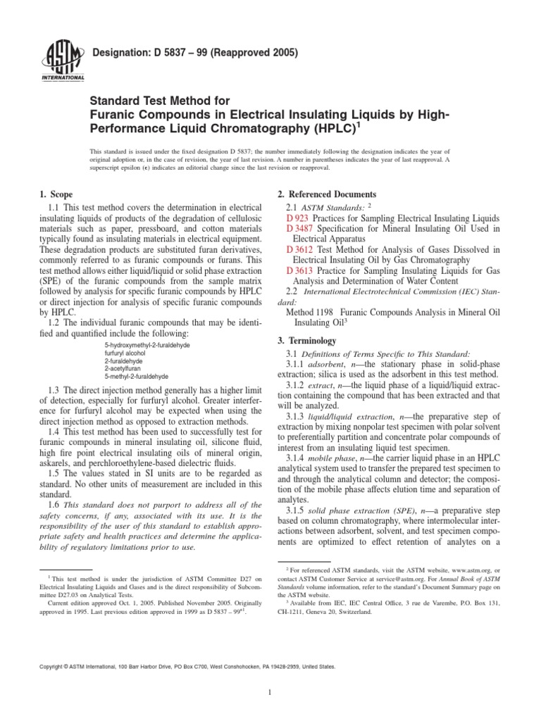 ASTM-D5837 Furans in insulating liquids.pdf | High Performance Liquid ...
