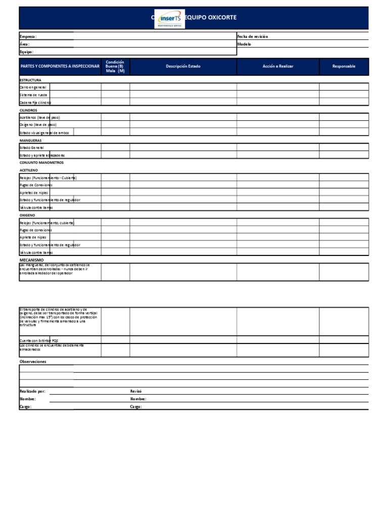 Check List de Equipos | Materiales | Tecnología (general)